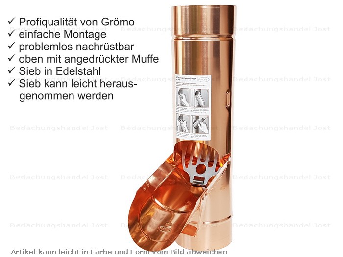 Kupfer Fallrohr Regenrohrklappe d=100mm mit herausnehmbarem Sieb ...